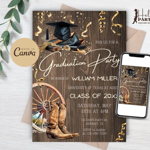 Editable Western Graduation Party Invitation Digital Invite Rustic ...