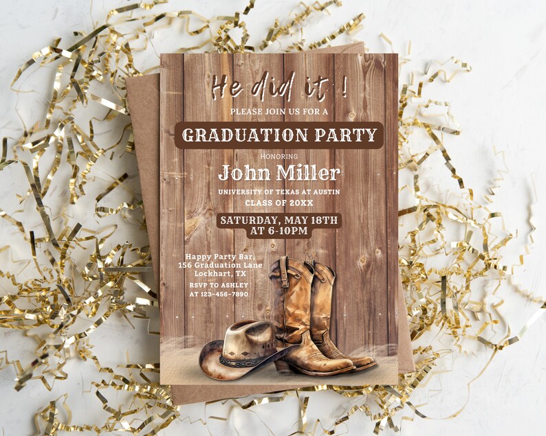 Editable Western Graduation Party Invitation Digital Invite Rustic ...