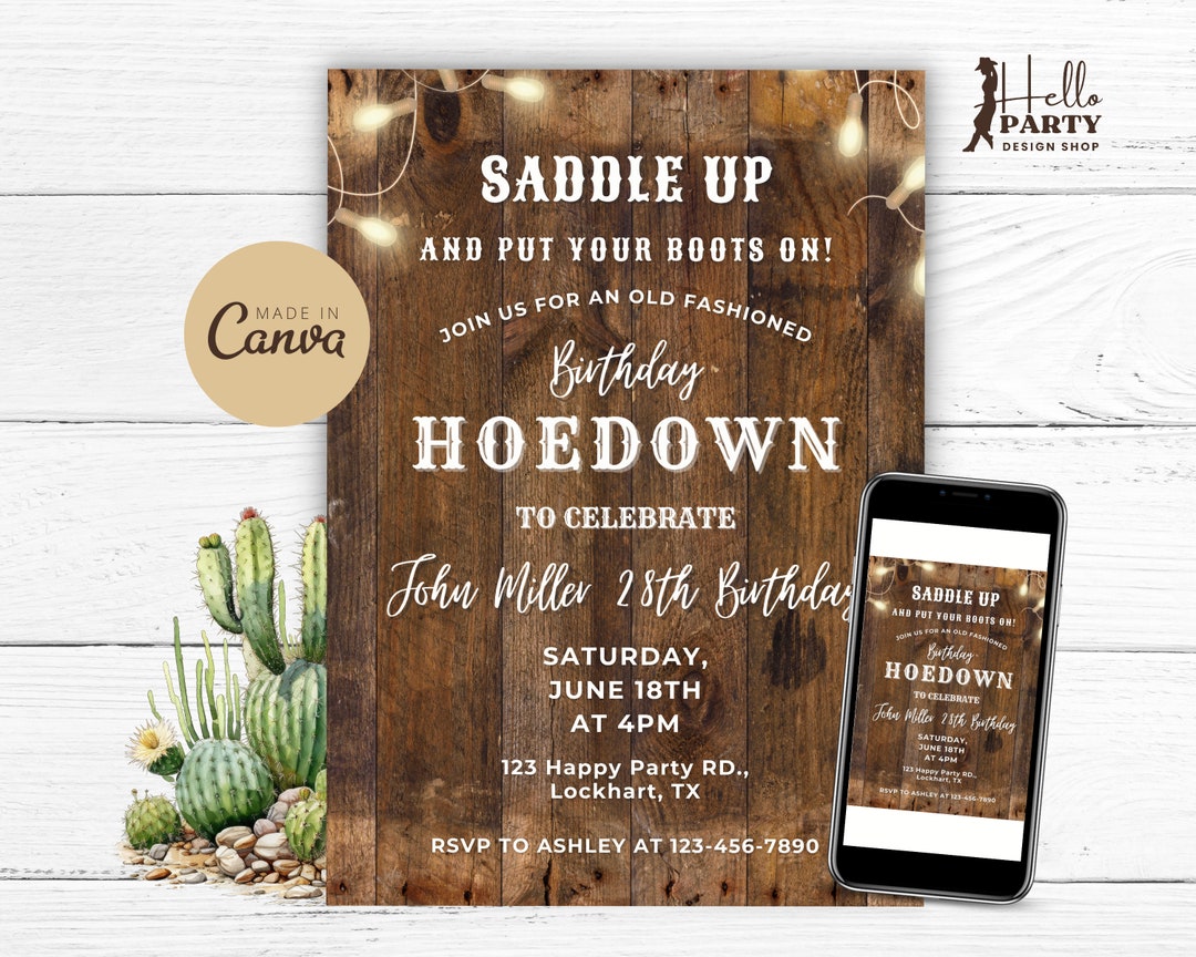 Editable Western Hoedown Birthday Party Invitation cowboy Digital ...
