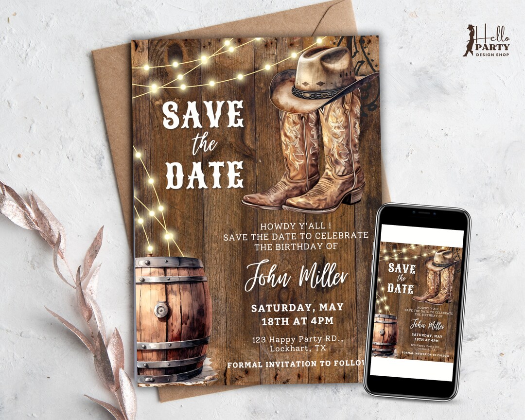 Editable Western Save the Date, Birthday Party Invitation, Cowboy Save ...