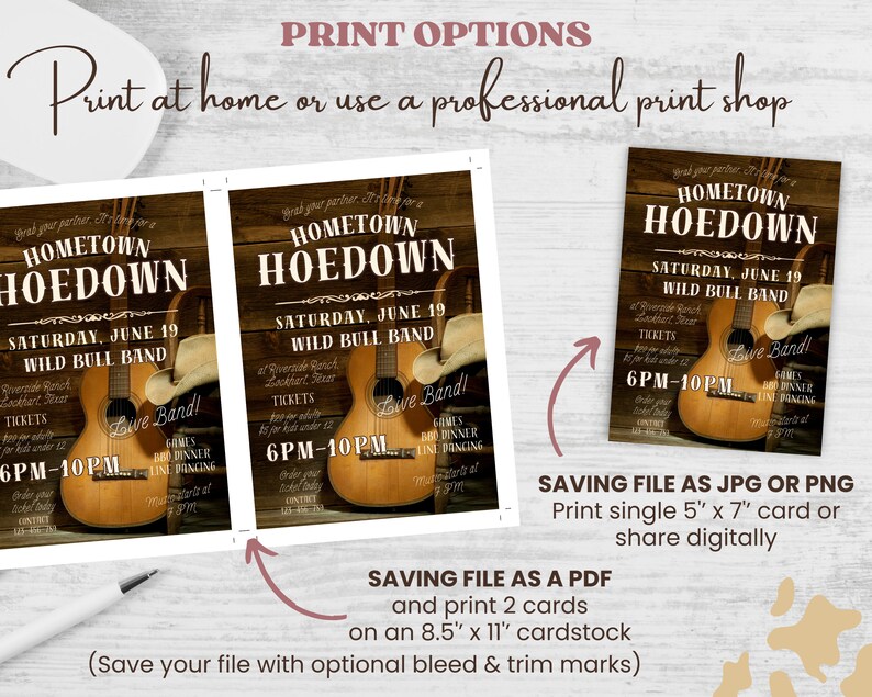 Editable Hoedown Flyer - Country Guitar Party Invitation - Rustic Live ...