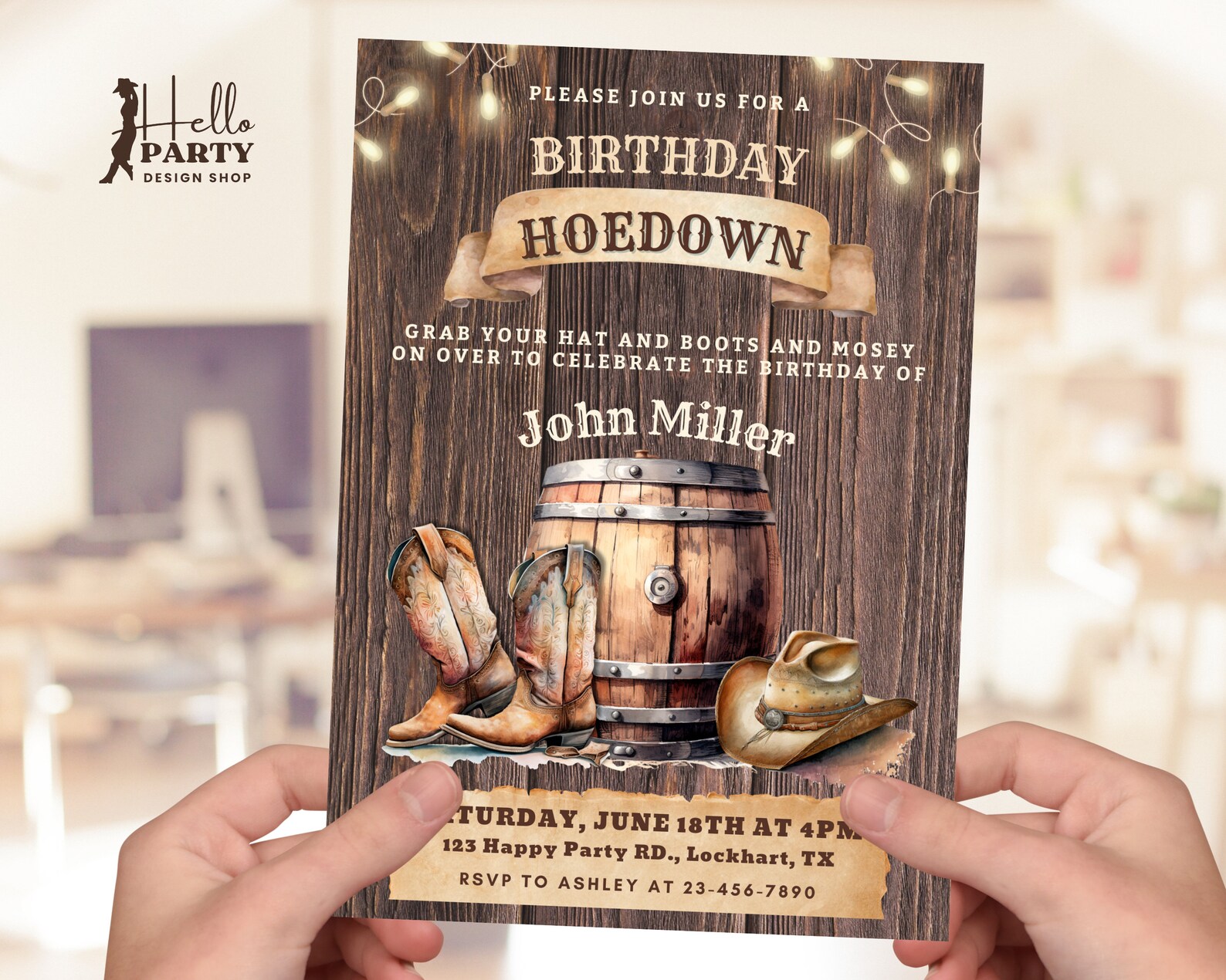 Editable Hoedown Birthday Party Invitation - Western Cowboy Digital ...