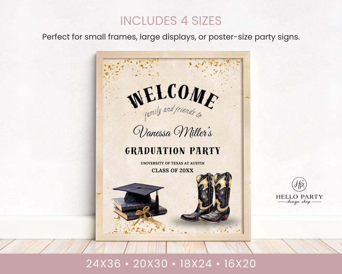 Girl Western Graduation Party Welcome Sign, Cowgirl College Grad, Boots ...