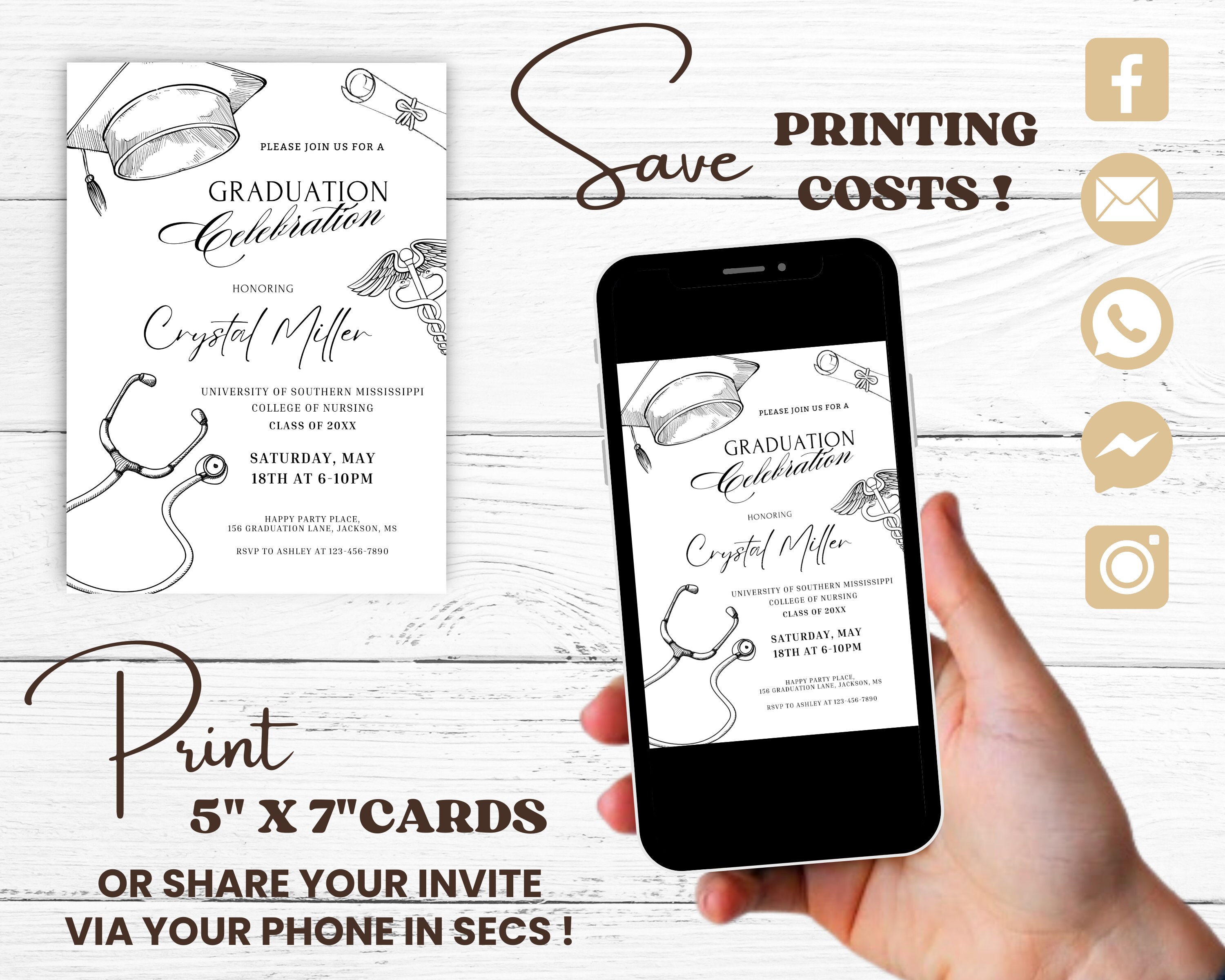 Editable Minimalist Nursing Graduation Party Invitation - Nurse ...