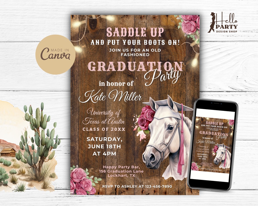 Floral Country Graduation Party Invitation -digital Grad Invite Horse ...