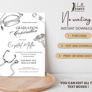 Editable Minimalist Nursing Graduation Party Invitation - Nurse ...