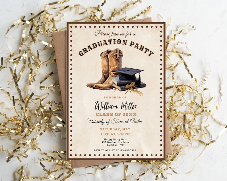 Editable Western Graduation Party Invitation - Digital Invite Rustic ...