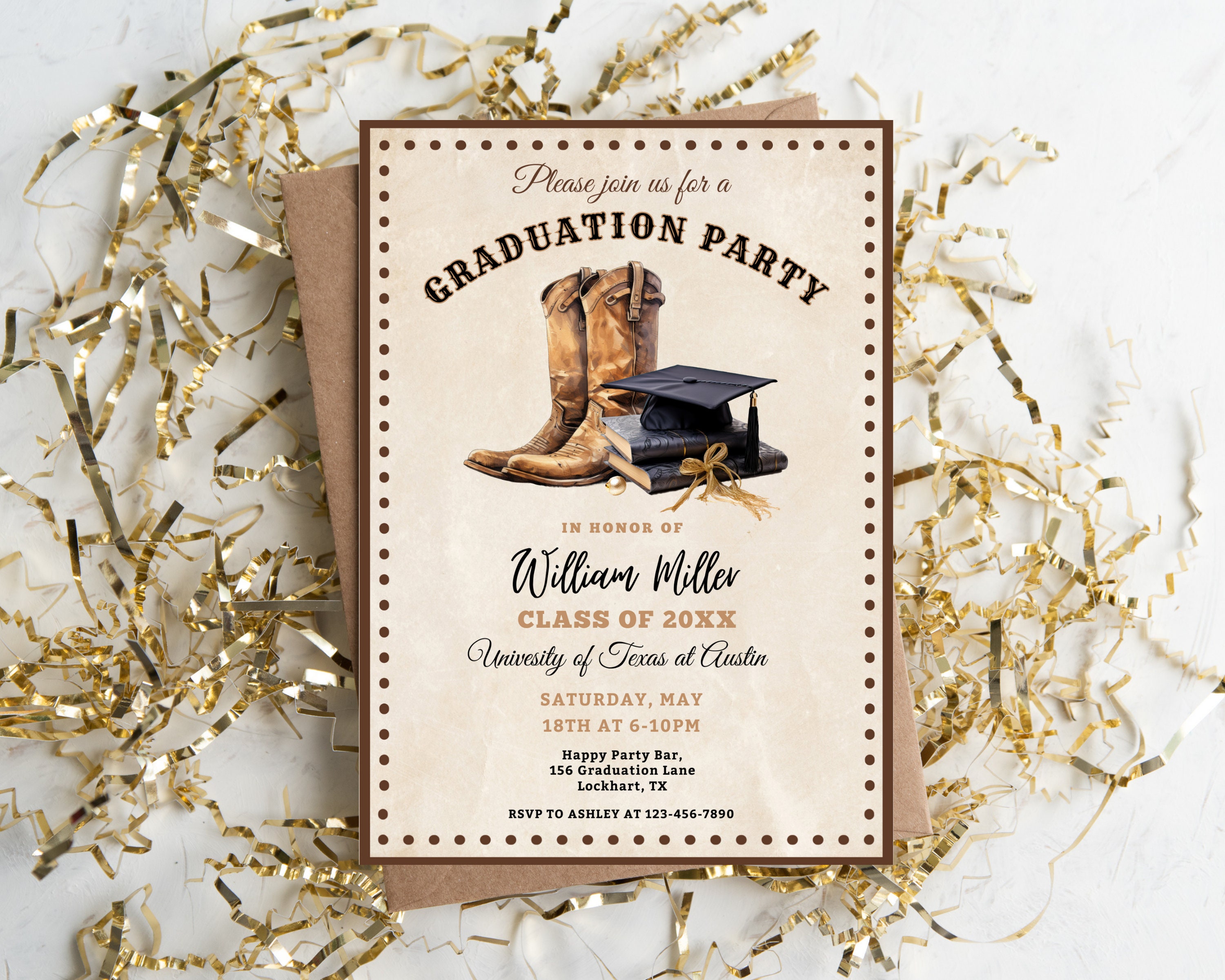 Editable Western Graduation Party Invitation - Digital Invite Rustic ...