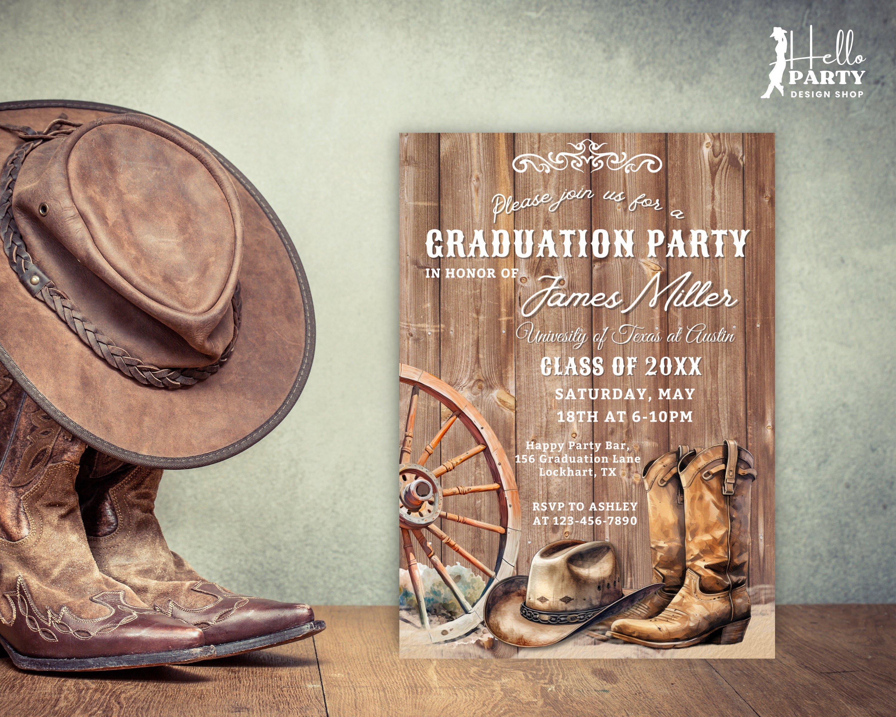 Editable Western Graduation Party Invitation Digital Invite Rustic ...