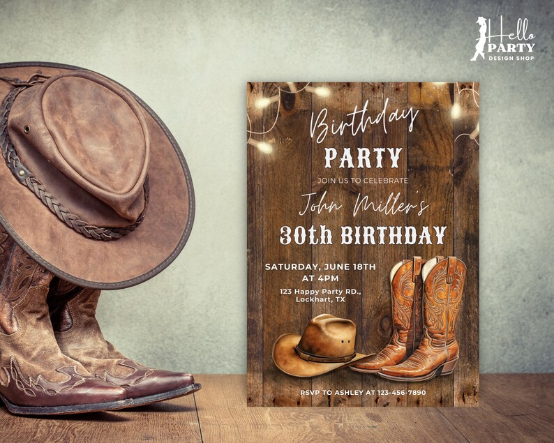 Editable Western 30th Birthday Party Invitation Wild West Cowboy ...