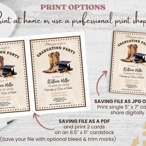 Editable Western Graduation Party Invitation - Digital Invite Rustic ...