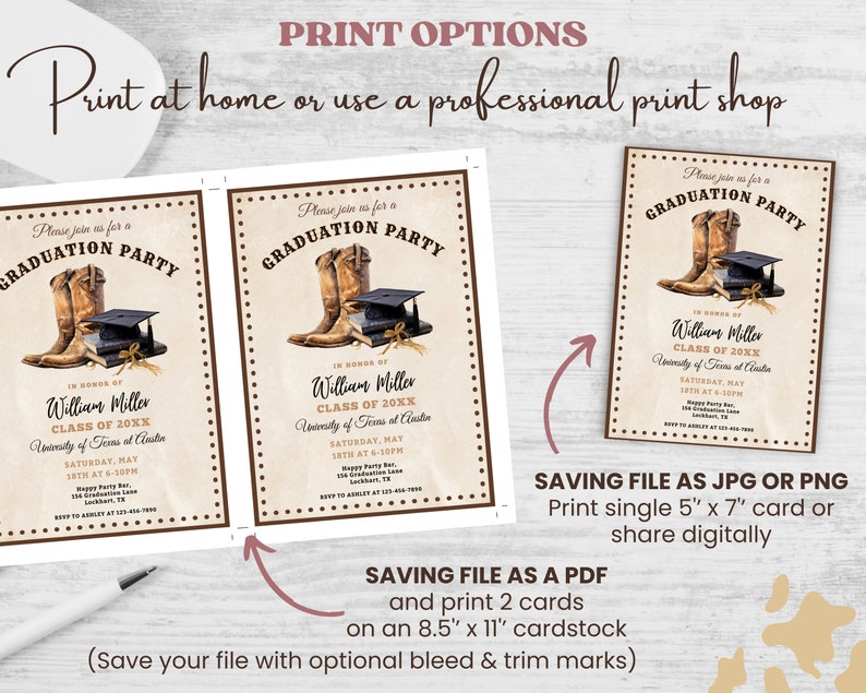 Editable Western Graduation Party Invitation - Digital Invite Rustic ...