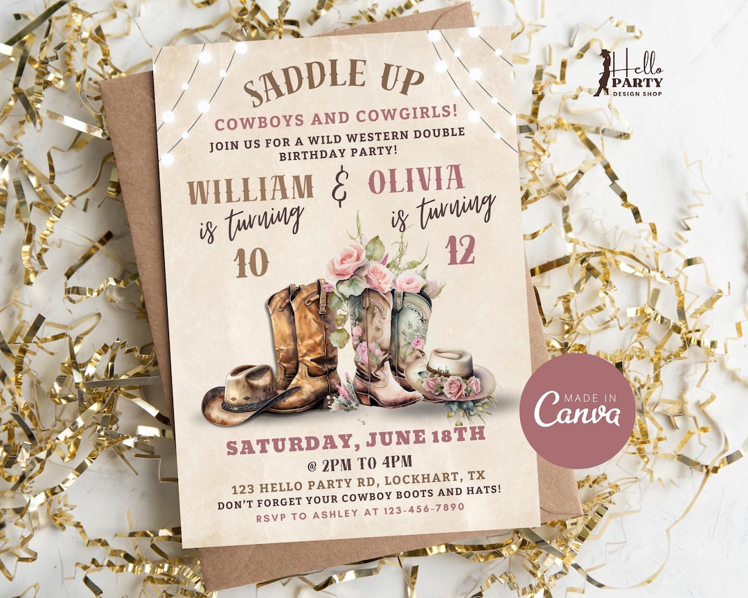 Western Double Birthday Invitation, Cowboy Cowgirl Joint Birthday ...