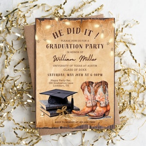 Editable Western Graduation Party Invitation - Digital Invite Rustic ...