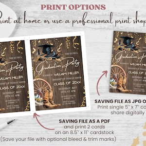 Editable Western Graduation Party Invitation Digital Invite Rustic ...