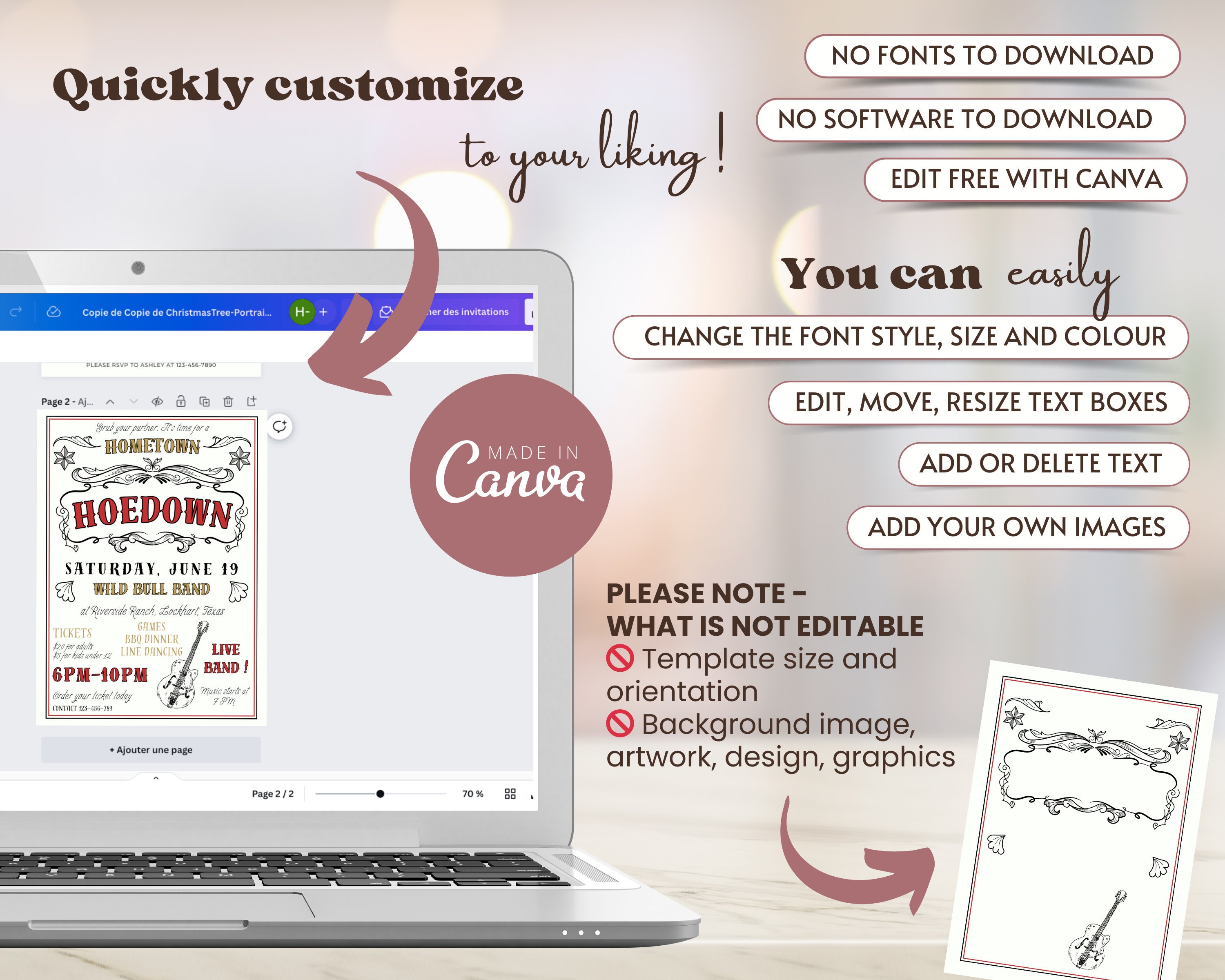 Editable Vintage Red Hoedown Flyer country Guitar Party Invitation ...