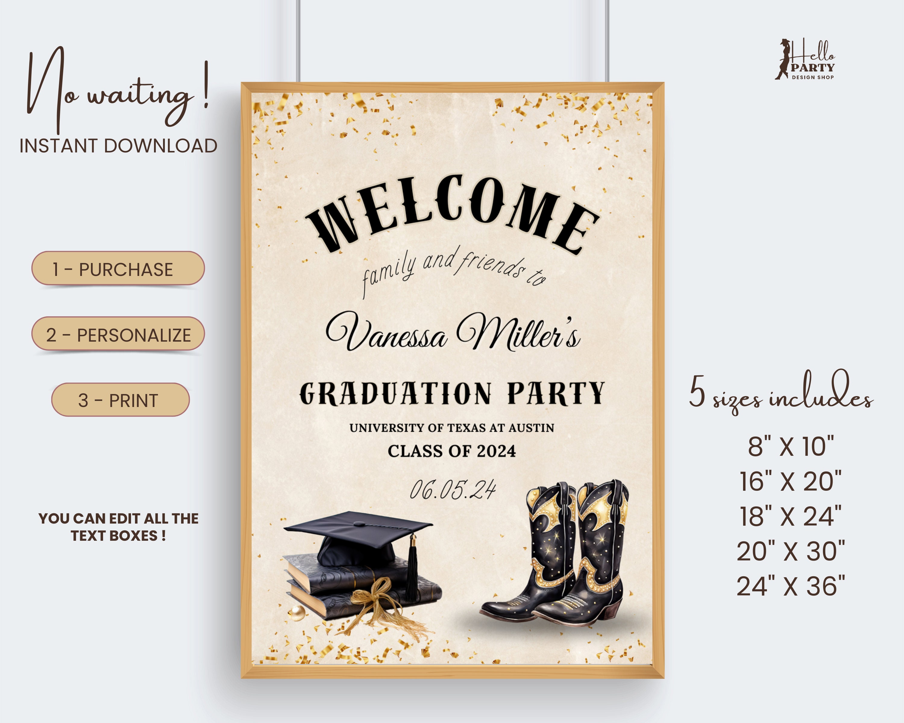 Western Graduation Party Welcome Sign Digital Rustic Poster College ...