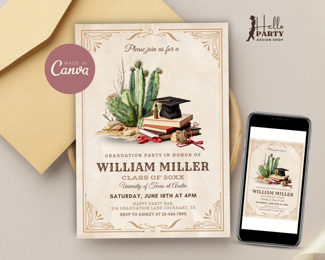 Editable Western Graduation Party Invitation Digital Invite Rustic ...