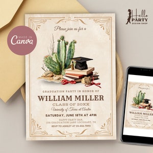 Editable Western Graduation Party Invitation - Digital Invite Rustic ...