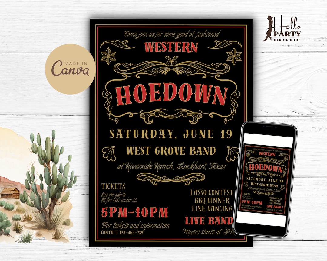 Black Gold Red Hoedown Flyer -country Party Invitation - Line Dance ...