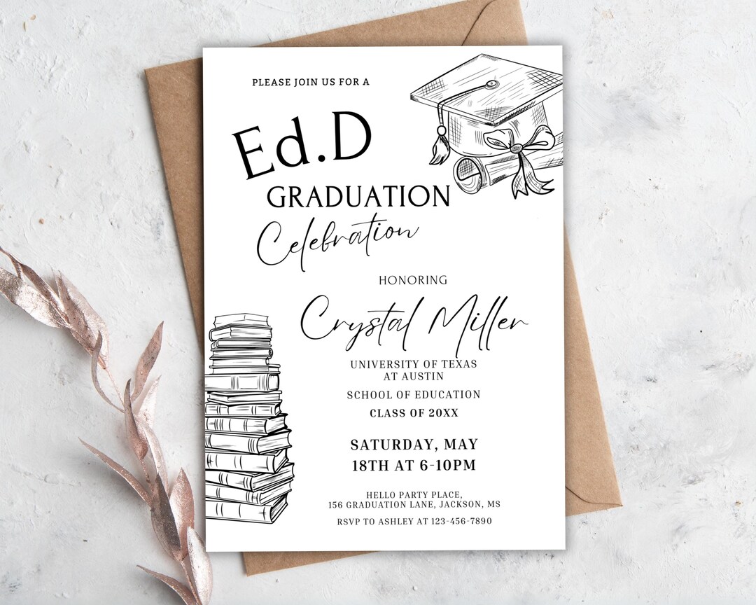 Education Doctorate Graduation Invitation Ed.d, Editable Party Invite ...