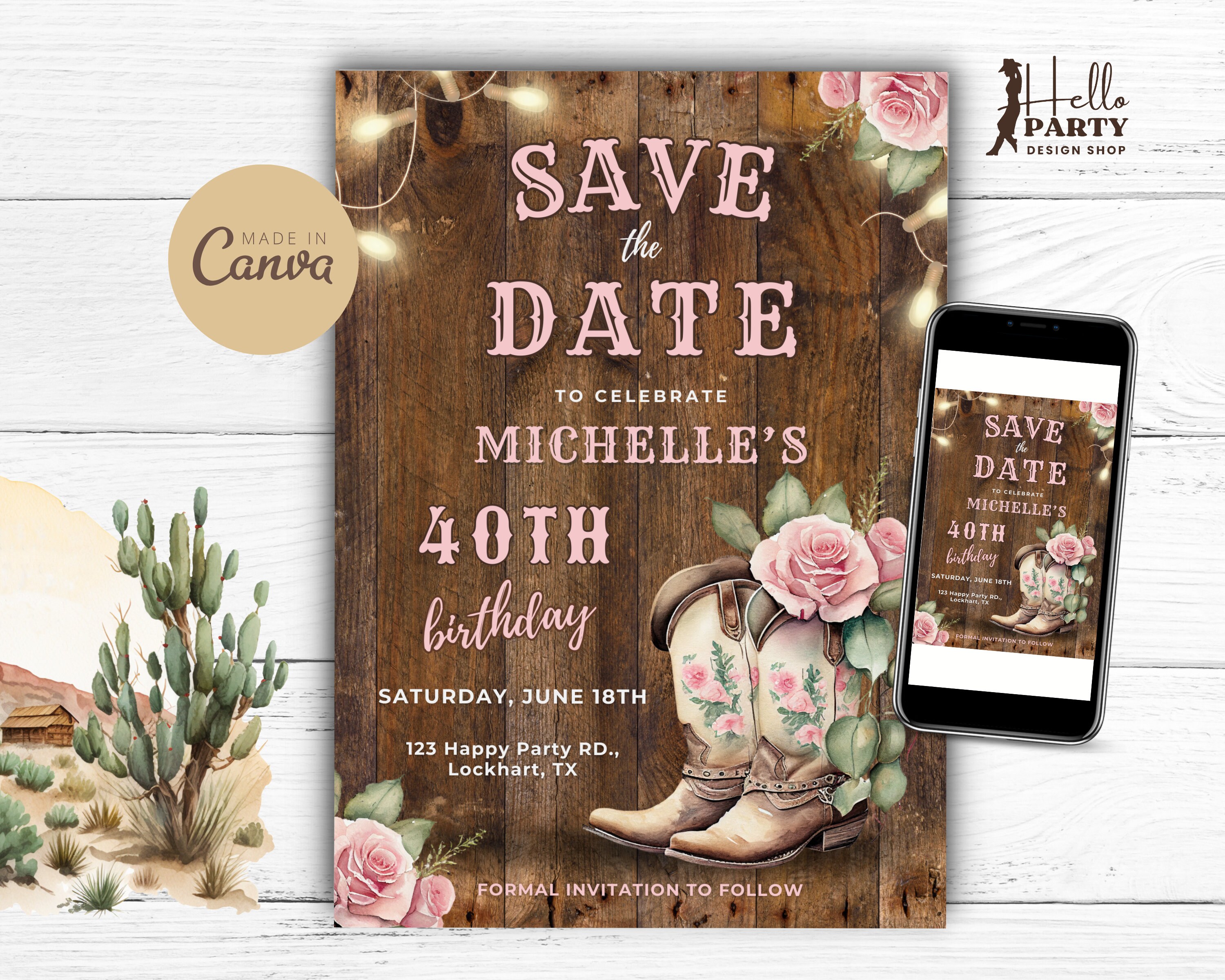 Editable Western Save the Date Birthday Party Invitation - Cowgirl ...