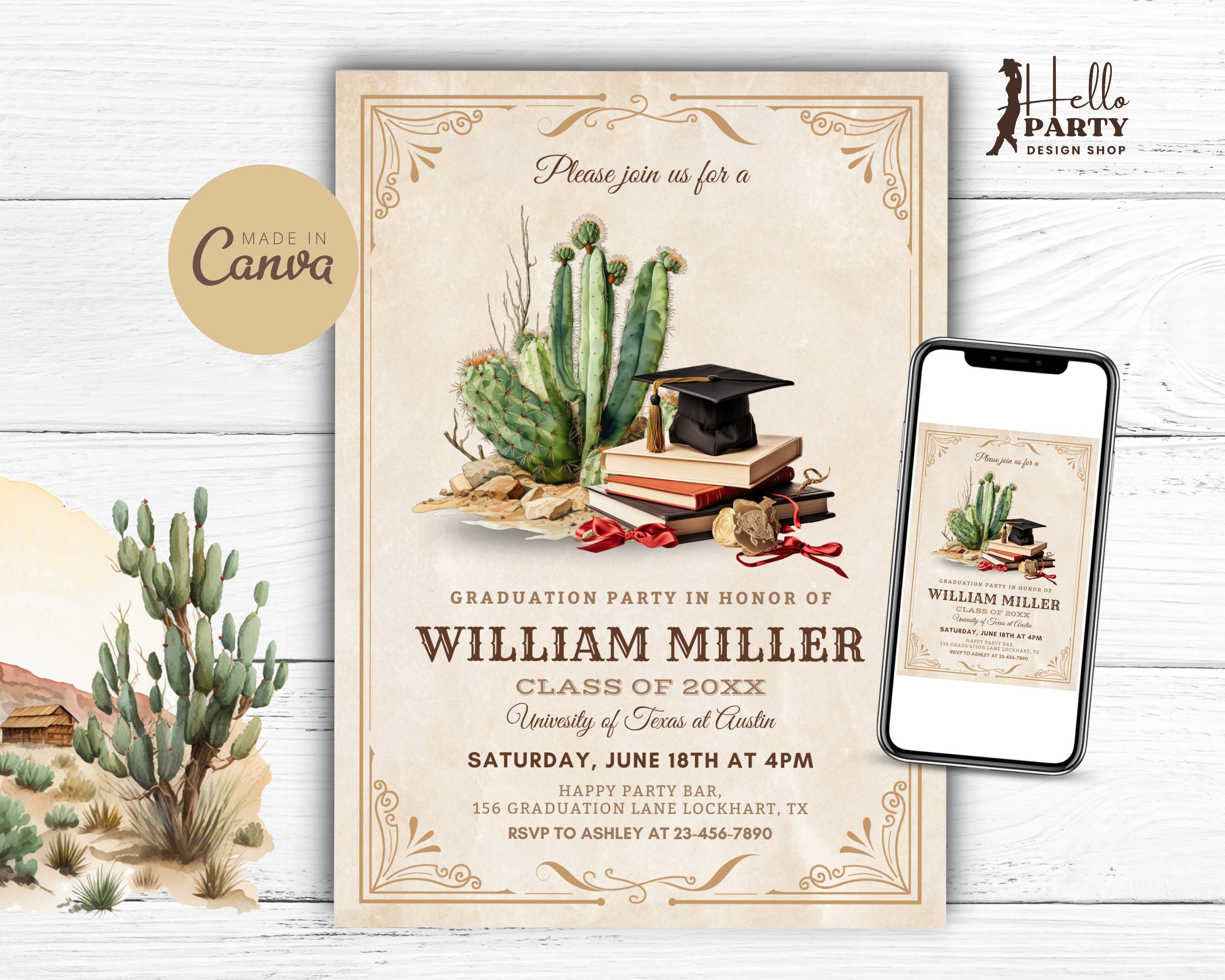 Editable Western Graduation Party Invitation Digital Invite Rustic ...