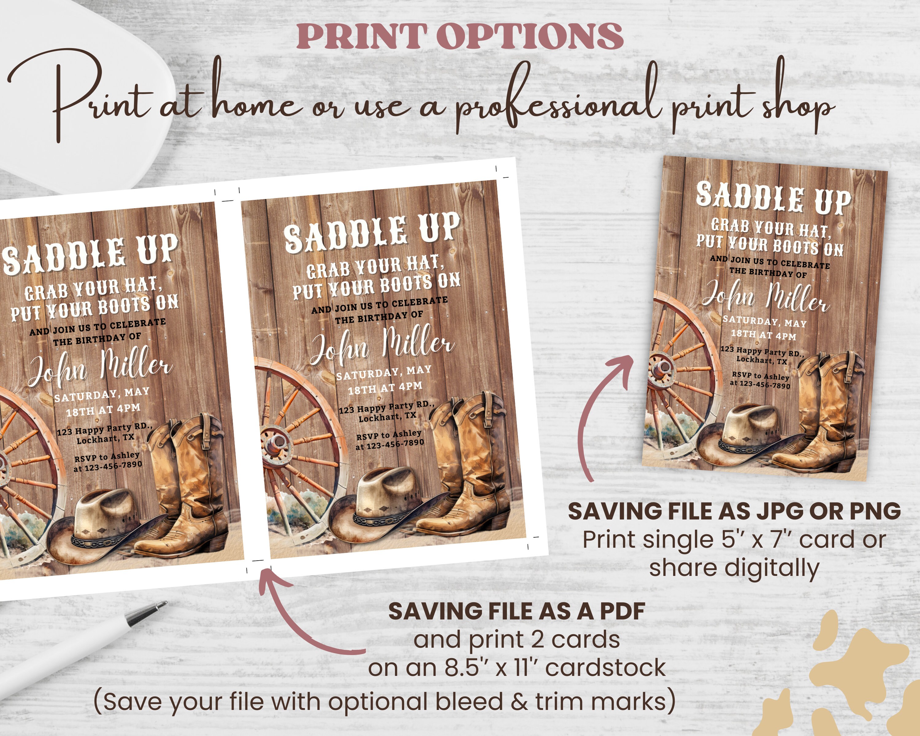 Editable "saddle Up" Birthday Invitation - Wild West Cowboy Digital ...