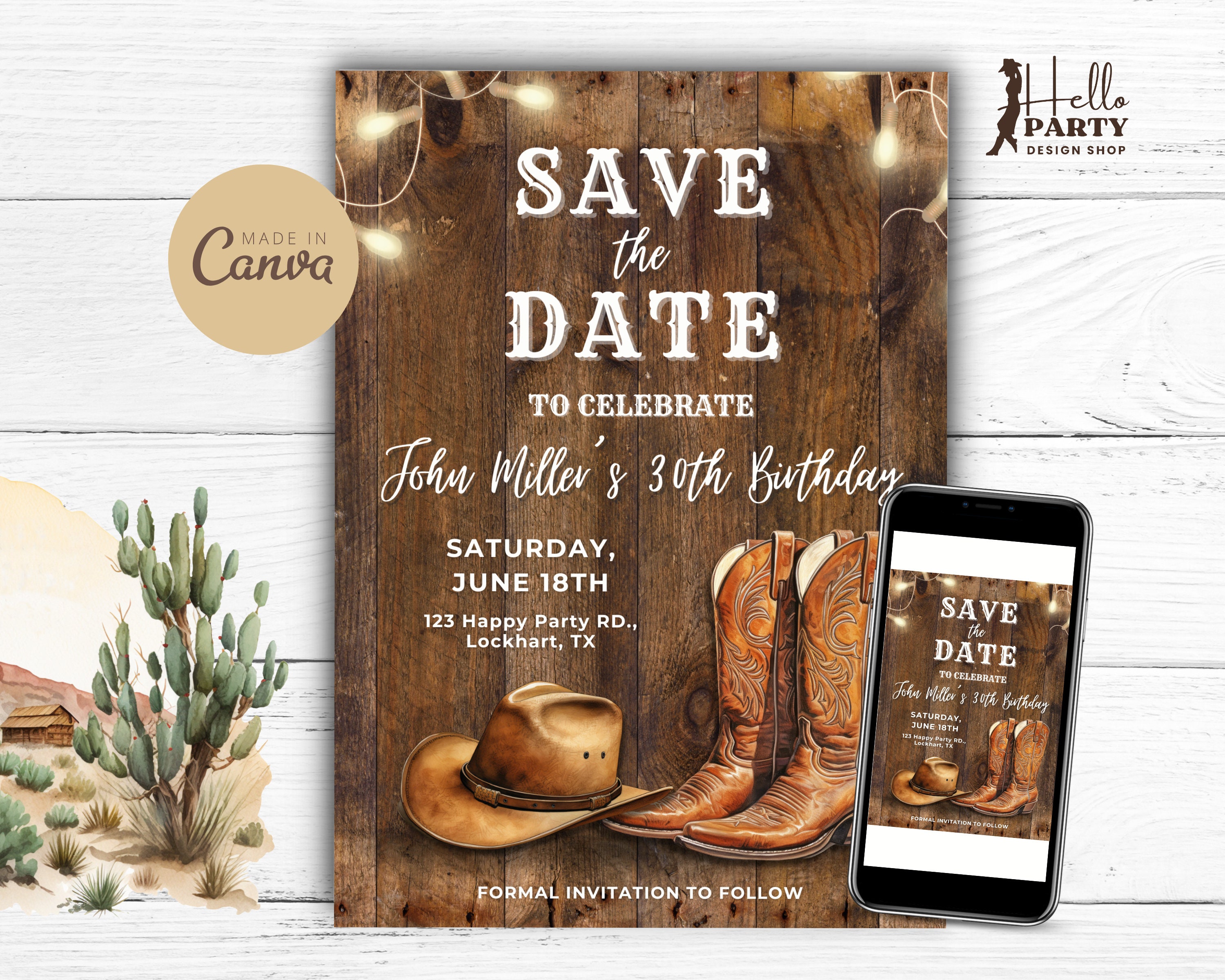 Editable Western Save the Date Birthday Party Invitation Cowboy Digital ...