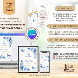 Editable Blue and Gold Quinceañera Save the Date -tiara 15th Birthday ...