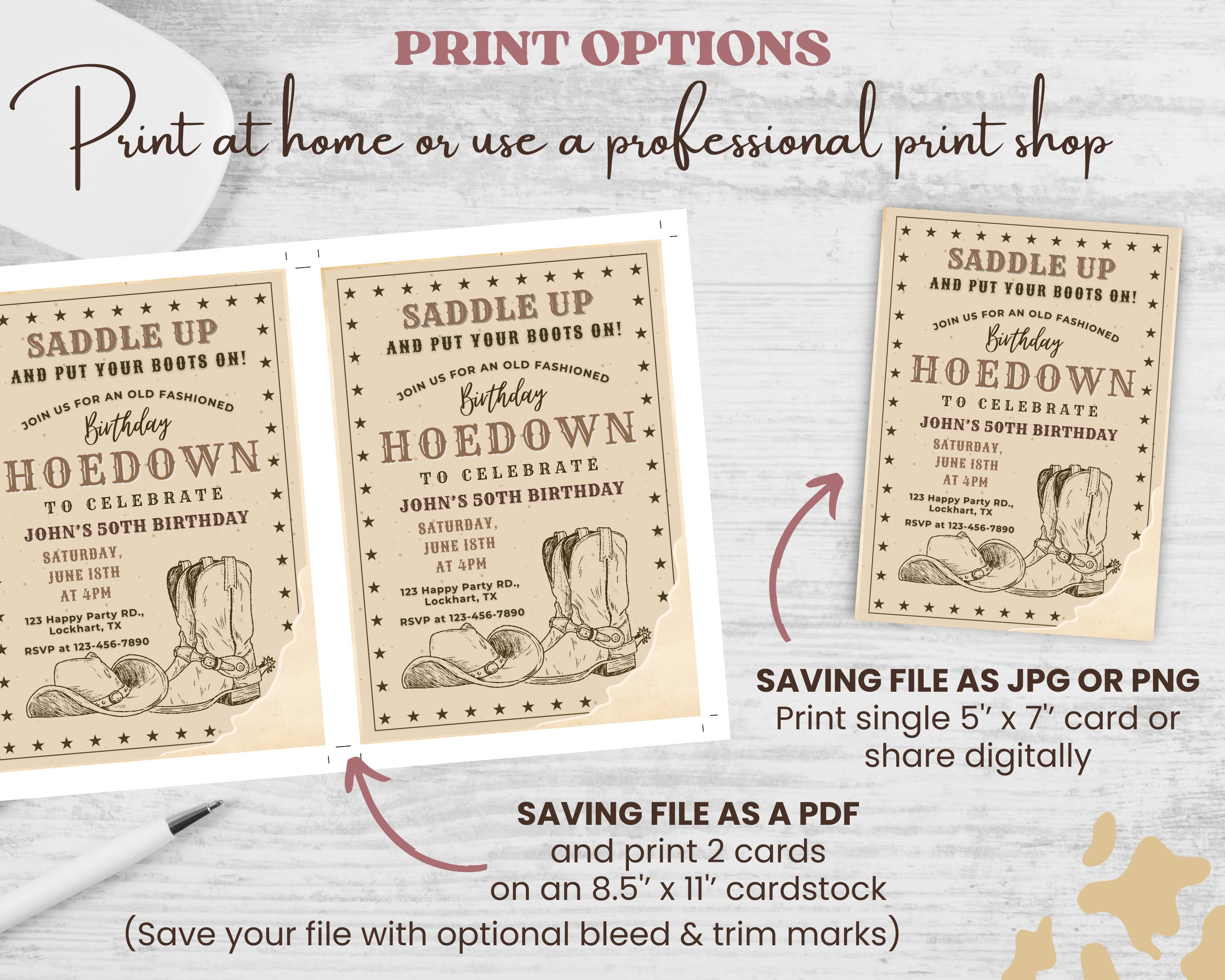 Editable Western Hoedown Birthday Party Invitation Cowboy Digital ...