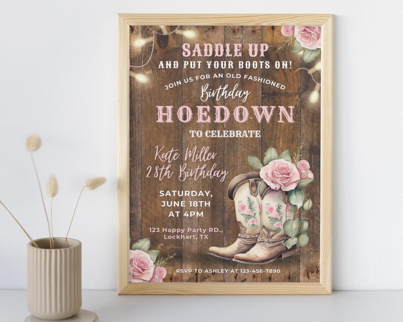 Editable Cowgirl Invitation, Hoedown Birthday Party, Western Floral ...