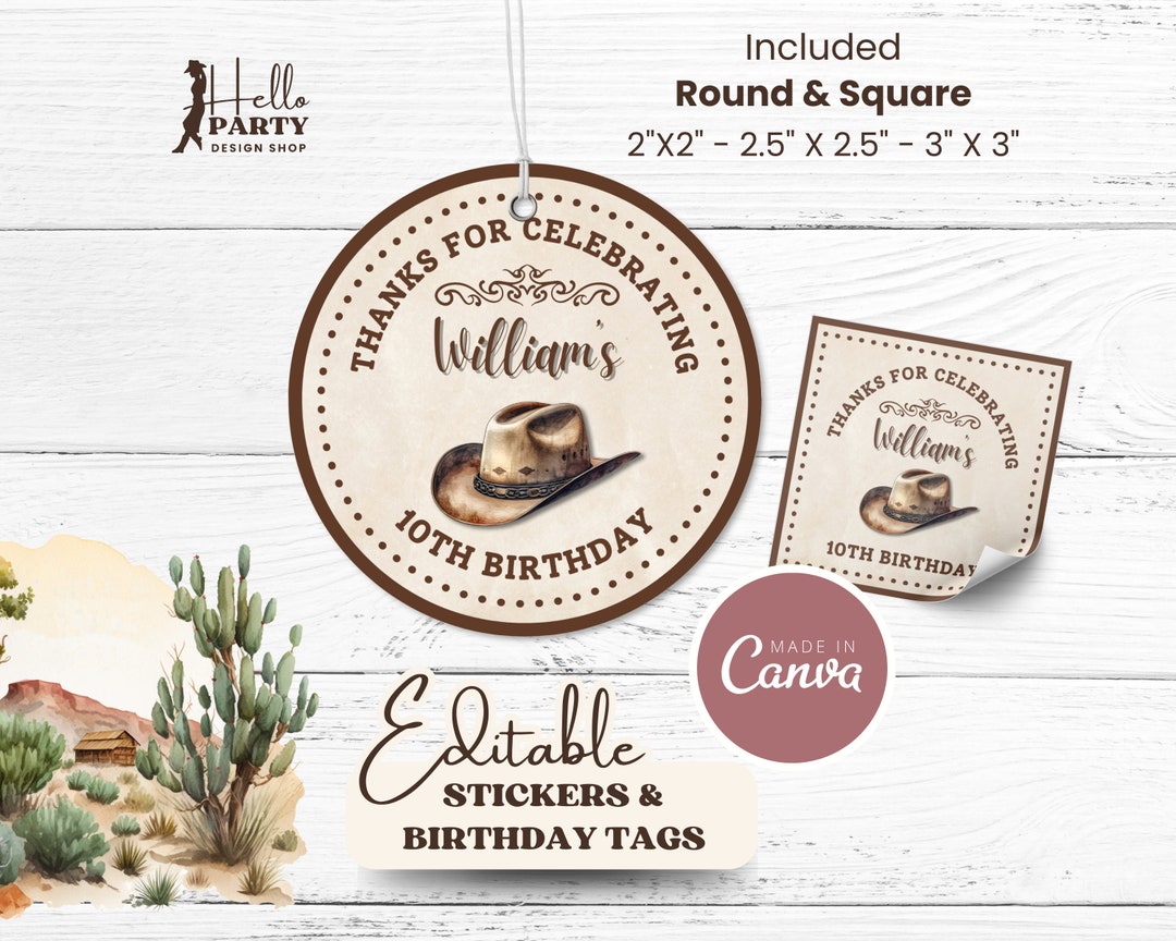 Editable Western Tags, Printable Birthday Party Favor Tag, Western ...