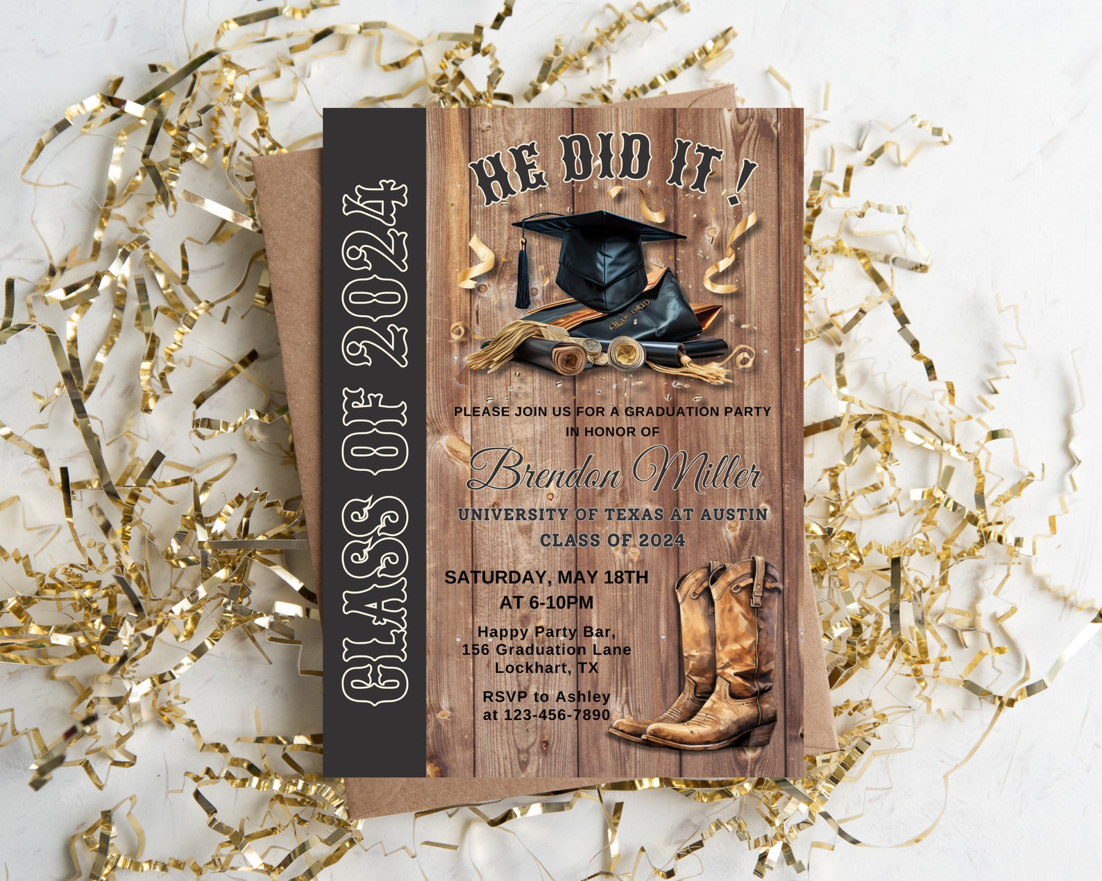 Editable Western Graduation Party Invitation - Digital Invite Rustic ...