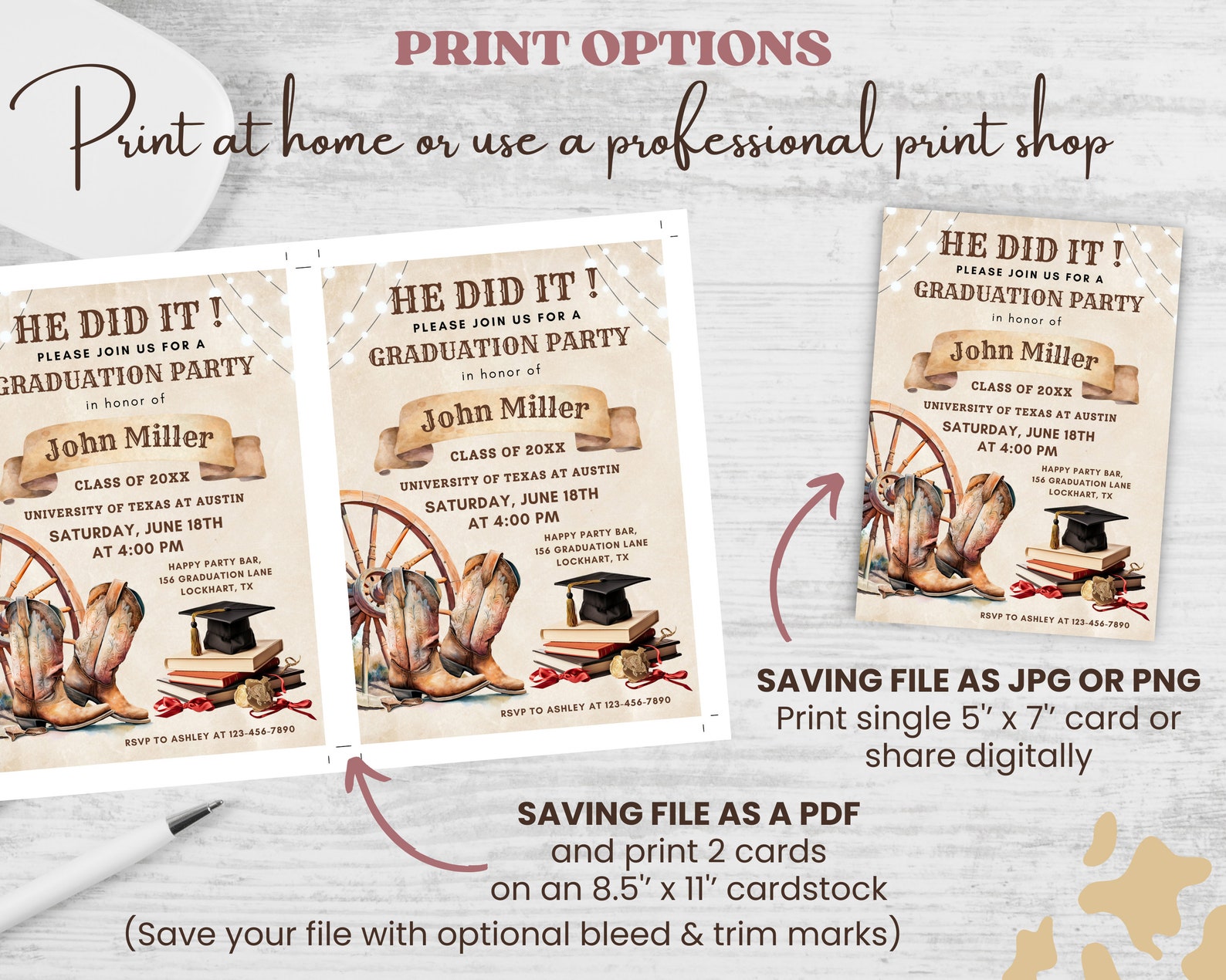 Editable Western Graduation Party Invitation Digital Invite Rustic ...