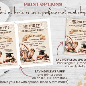 Editable Western Graduation Party Invitation - Digital Invite Rustic ...