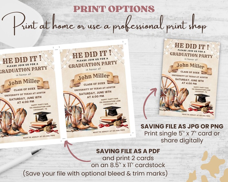 Editable Western Graduation Party Invitation Digital Invite Rustic ...