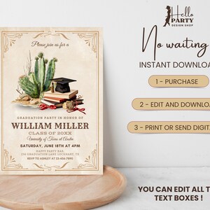 Editable Western Graduation Party Invitation - Digital Invite Rustic ...