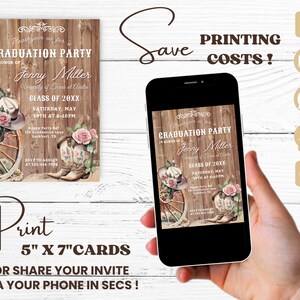 Editable Rustic Graduation Party Invitation - Digital Invite Country ...