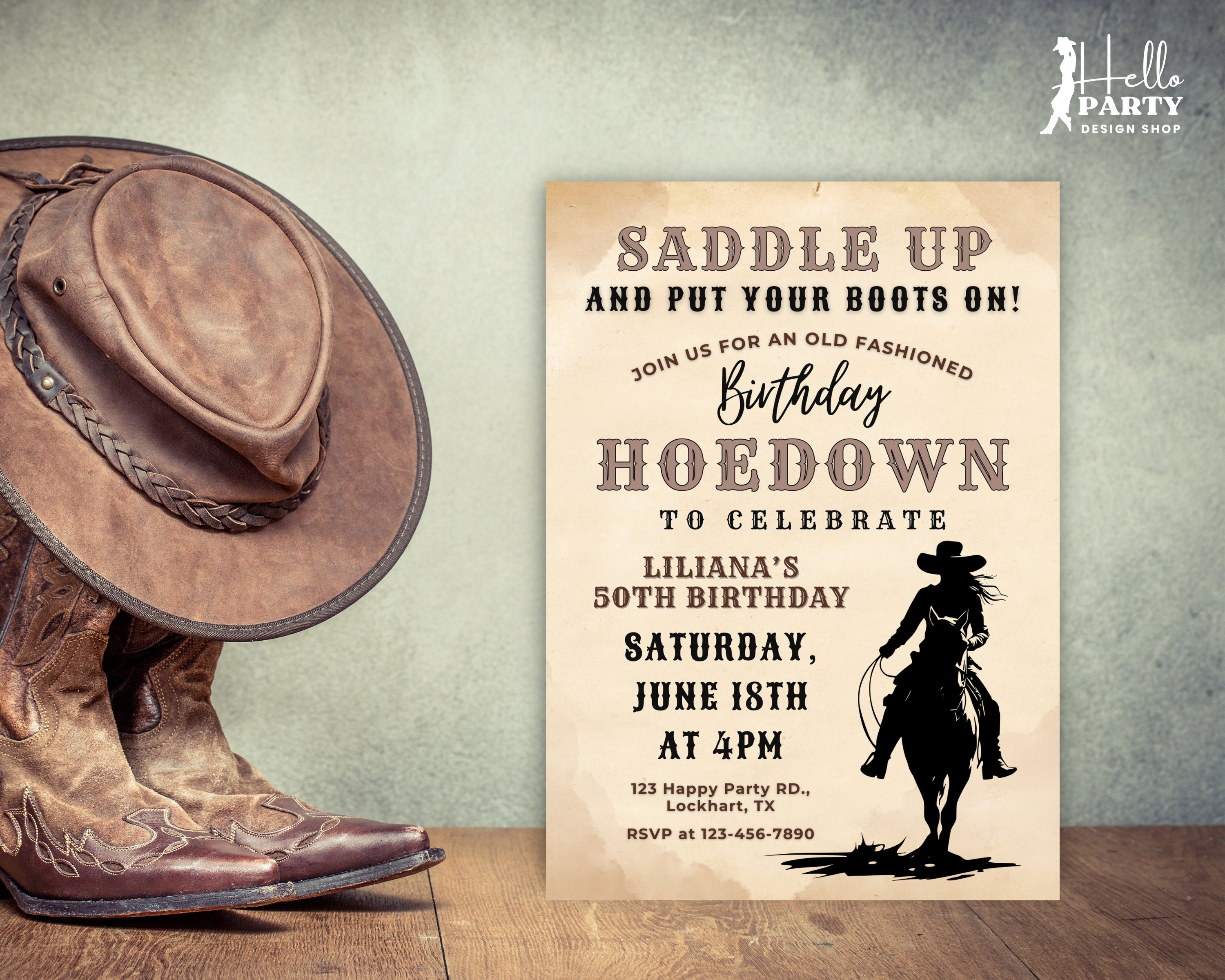 Editable Cowgirl Riding Horse Hoedown Invitation Saddle up Western ...
