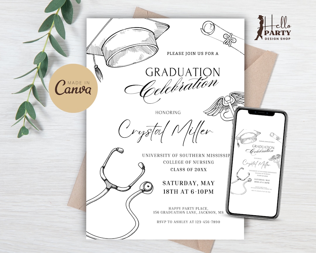 Editable Minimalist Nursing Graduation Party Invitation - Nurse ...