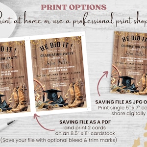 Editable Western Graduation Party Invitation - Digital Invite Rustic ...