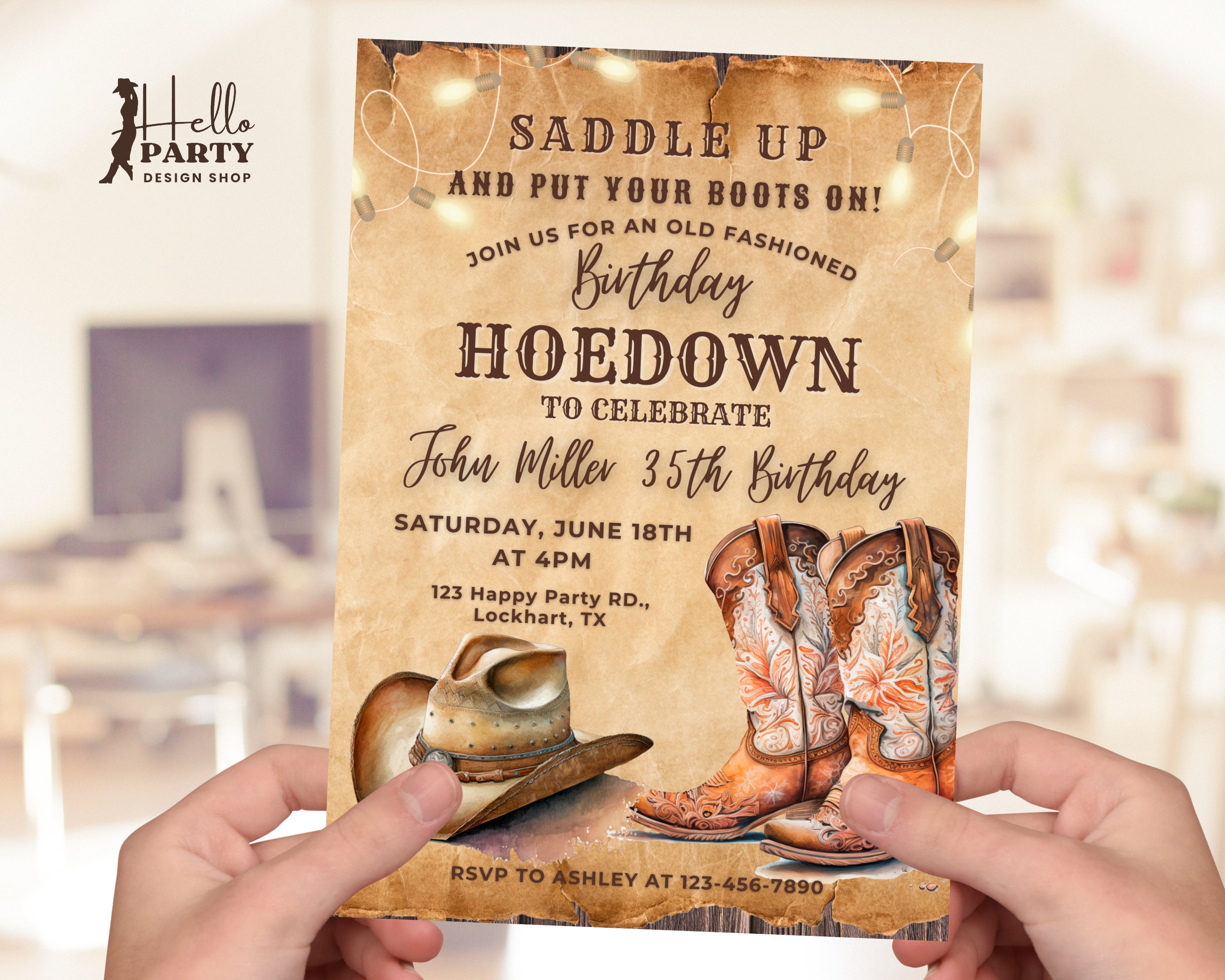 Editable Hoedown Birthday Party Invitation western Cowboy Digital ...