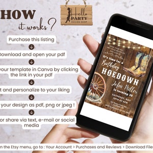 Editable Western Hoedown Birthday Party Invitation - Cowboy Digital ...