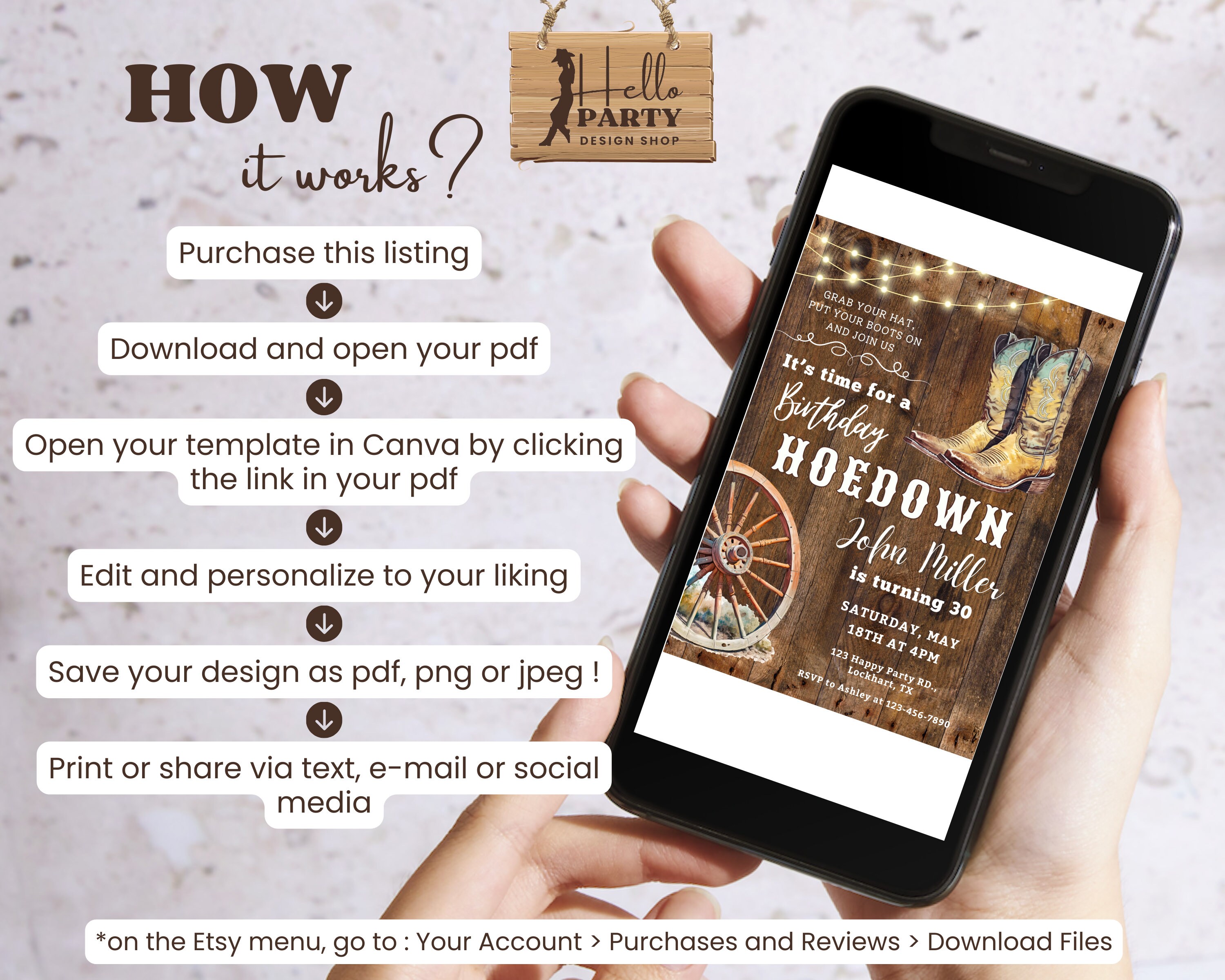 Editable Western Hoedown Birthday Party Invitation - Cowboy Digital ...