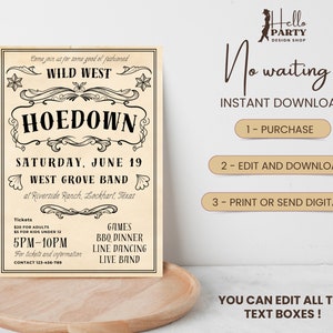 Wild West Hoedown Flyer -country Party Invitation -rustic Editable ...