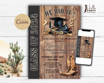 Editable Western Graduation Party Invitation Digital Invite Rustic ...