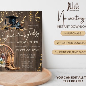 Editable Western Graduation Party Invitation Digital Invite Rustic ...