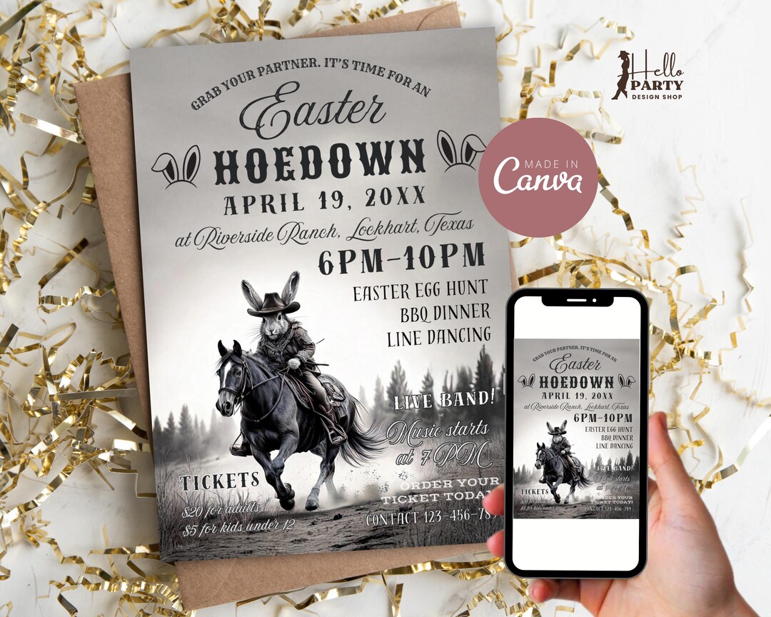 Printable Easter Hoedown Invitation, Easter Hoedown Flyer, Western ...