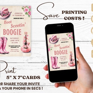 Boot Scootin Boogie Birthday Invitation -guitar 30th Party Template ...